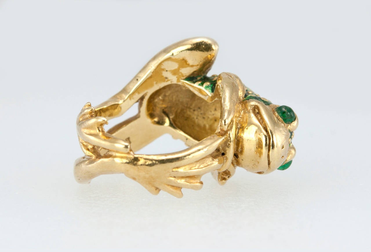 Boris LeBeau Enamel Gold Frog Ring at 1stDibs