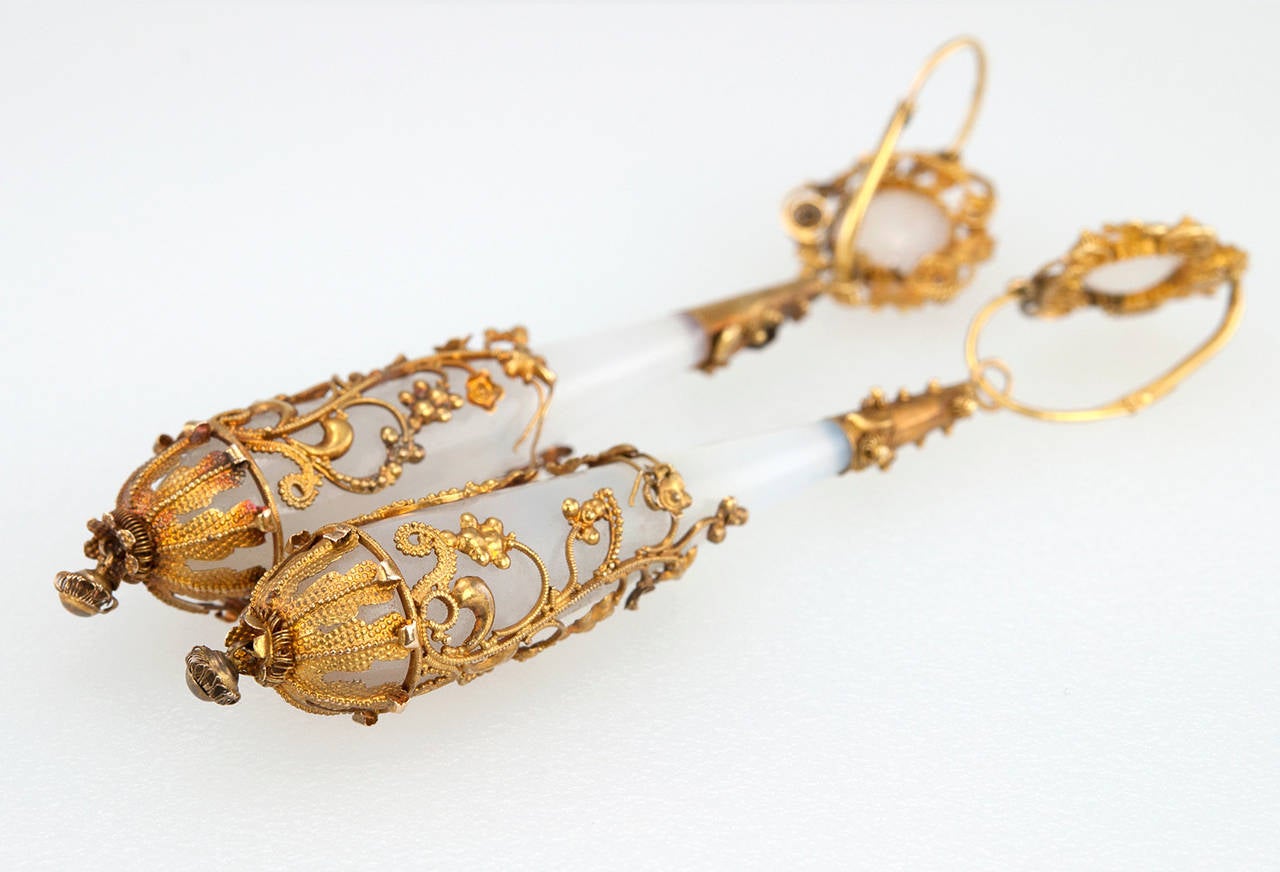 Regency Chalcedony Gold Day-Night Earrings For Sale at 1stDibs