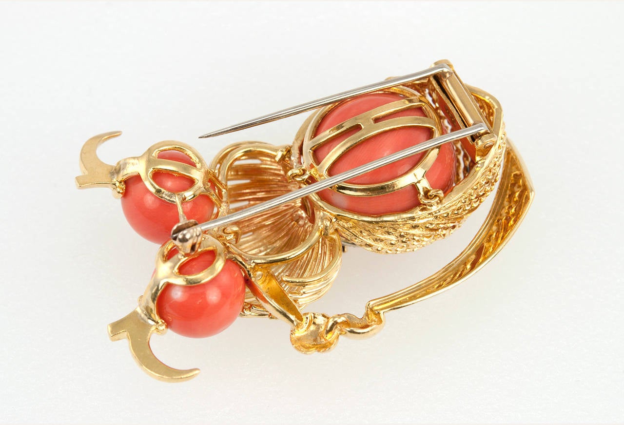 1960s Coral Gold Sultan Brooch at 1stDibs
