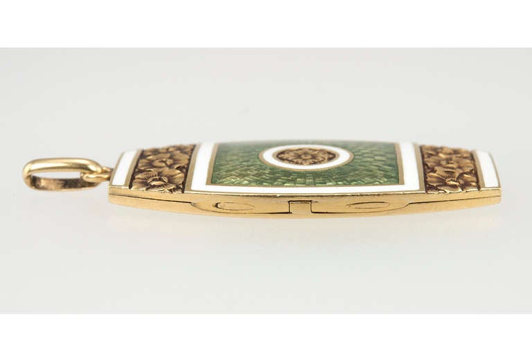 Gorgeous Apple Green Enamel Locket For Sale at 1stDibs