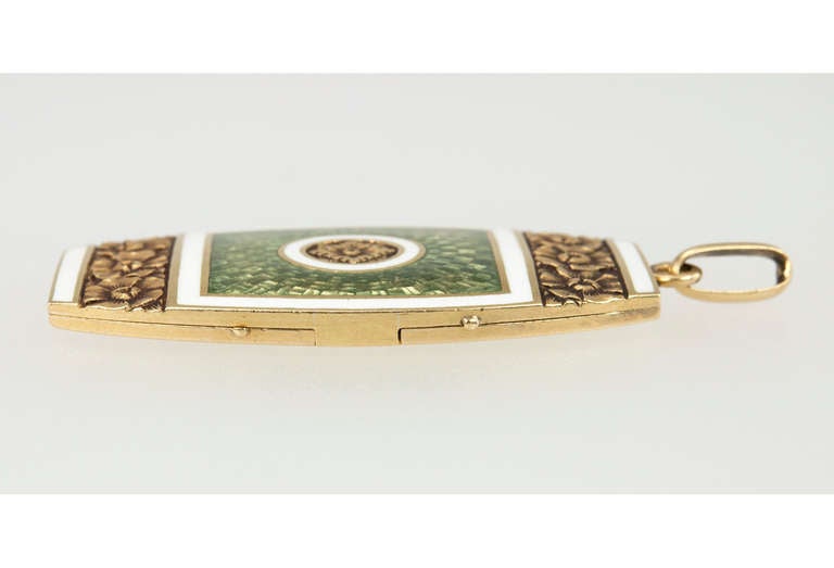 Gorgeous Apple Green Enamel Locket For Sale at 1stDibs