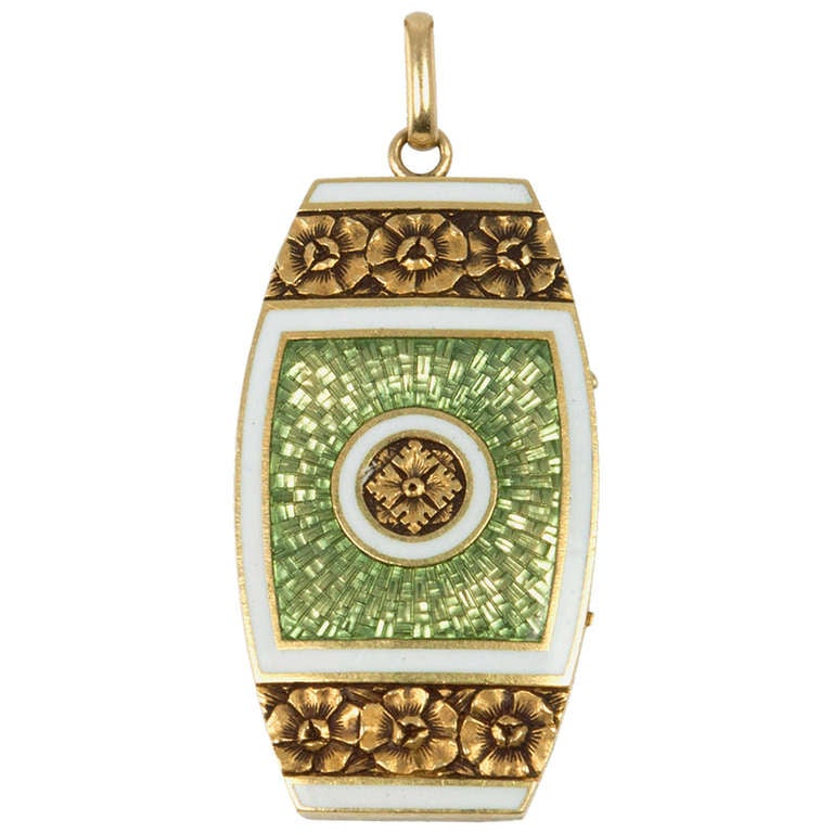 Gorgeous Apple Green Enamel Locket For Sale at 1stDibs