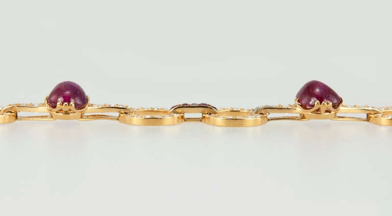Ruby Diamond Gold Link Bracelet For Sale at 1stDibs
