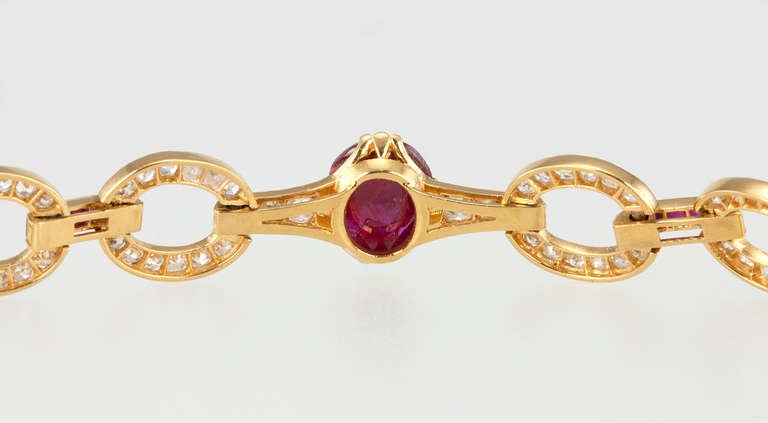 Ruby Diamond Gold Link Bracelet For Sale at 1stDibs
