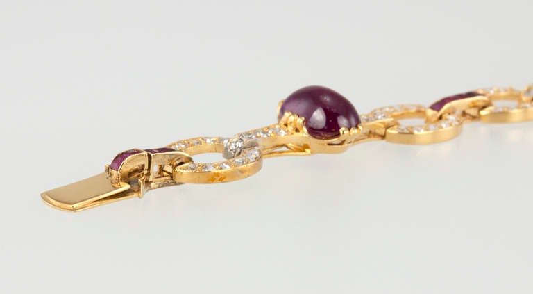 Ruby Diamond Gold Link Bracelet For Sale at 1stDibs
