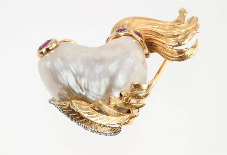 Cartier Pearl Ruby Gold Fish Brooch at 1stDibs
