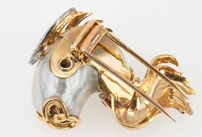 Cartier Pearl Ruby Gold Fish Brooch at 1stDibs