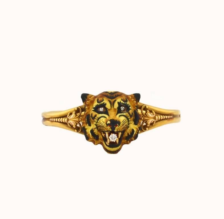 Tiger Bangle with Locket and Detailed Enamel For Sale at 1stDibs ...