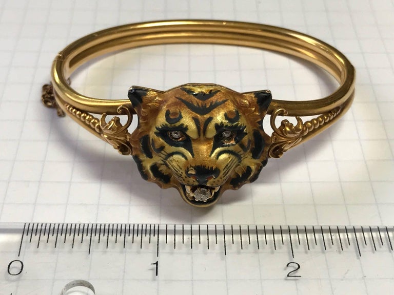 Tiger Bangle with Locket and Detailed Enamel For Sale at 1stDibs ...