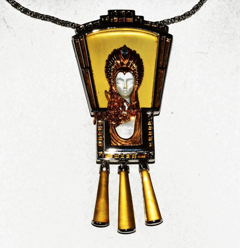 Magnificent Erte Necklace/Brooch in Sterling/14K with Rock Crystal and ...