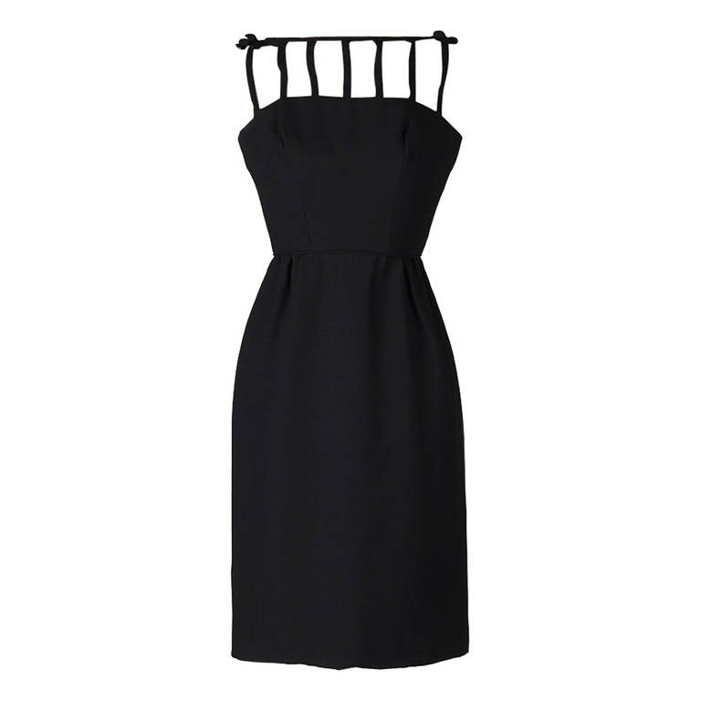 Vintage 1950s Black Caged Top Cocktail Dress For Sale at 1stDibs