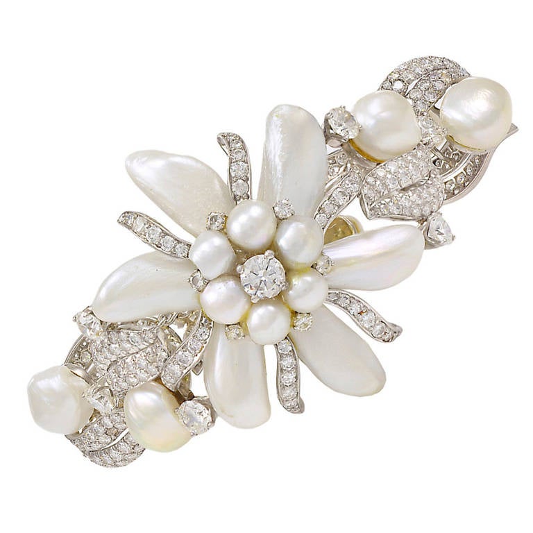 Ruser A Rare Pearl Diamond Gold Bracelet at 1stDibs