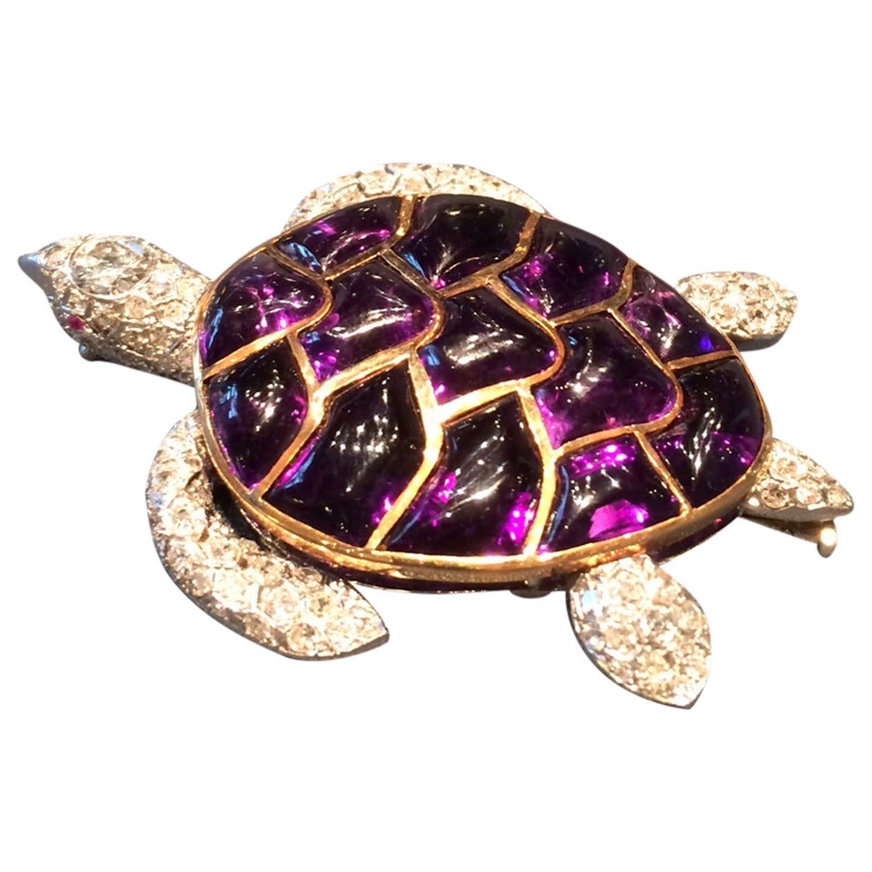 Amethyst Ruby Diamond Gold Platinum Turtle Brooch at 1stDibs | ruby ...