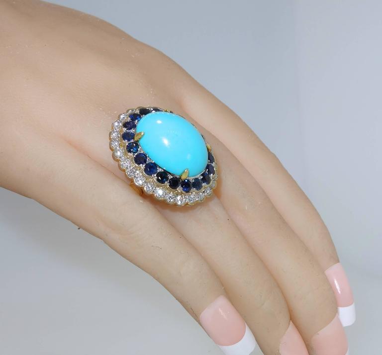 Turquoise Sapphire Diamond Gold Ring, circa 1960 at 1stDibs | turquoise ...