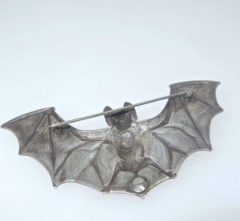 Art Nouveau Sterling Silver Bat Brooch at 1stDibs | bat broach
