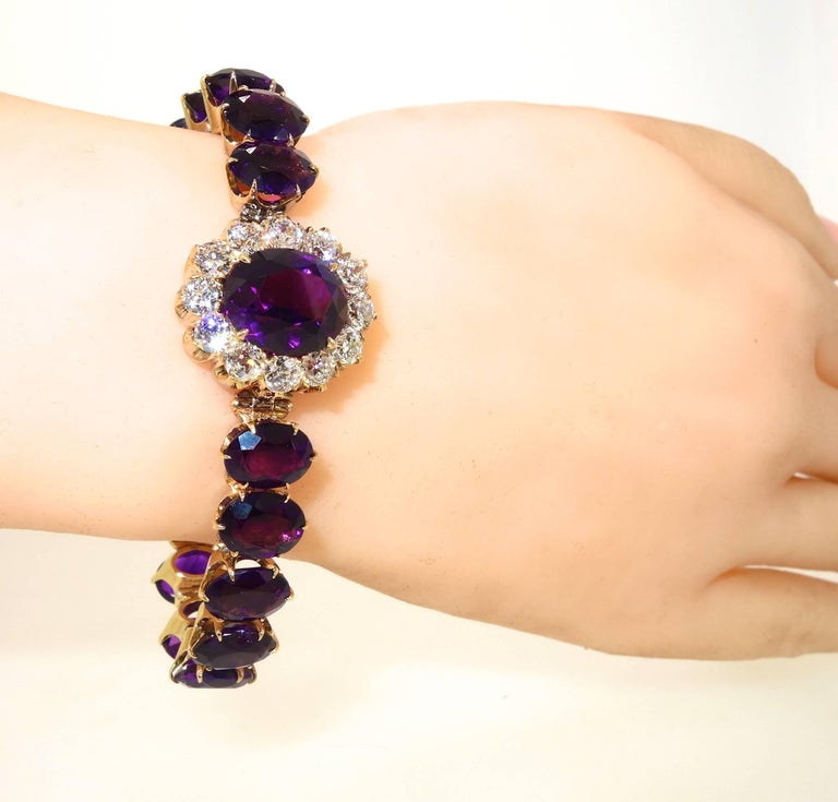 Antique Diamond and Siberian Amethyst Bracelet For Sale at 1stDibs
