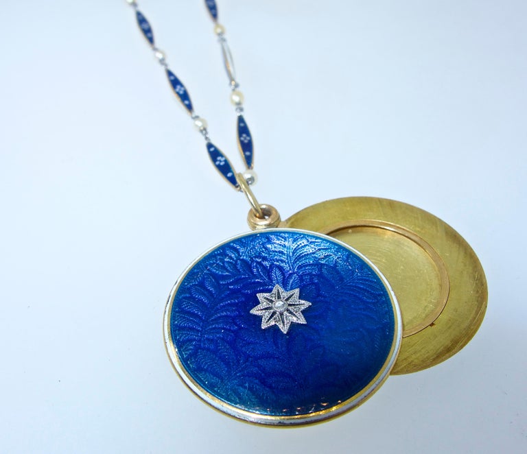 Antique Enamel Locket and Chain, circa 1905 at 1stDibs