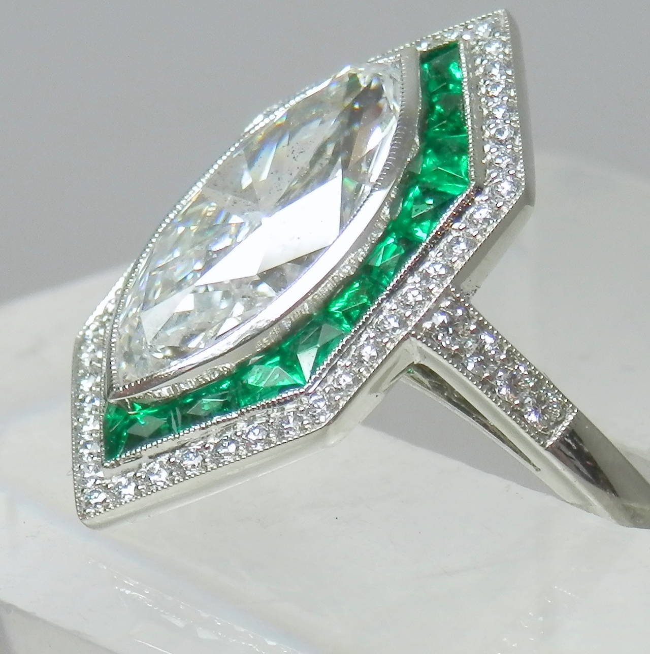 Emerald Diamond Platinum Ring at 1stDibs