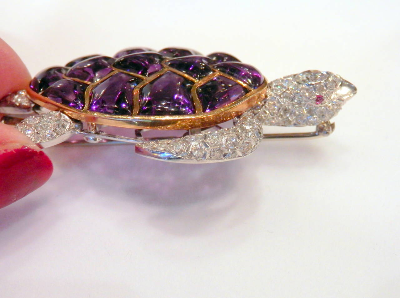 Amethyst Ruby Diamond Gold Platinum Turtle Brooch at 1stDibs | ruby ...