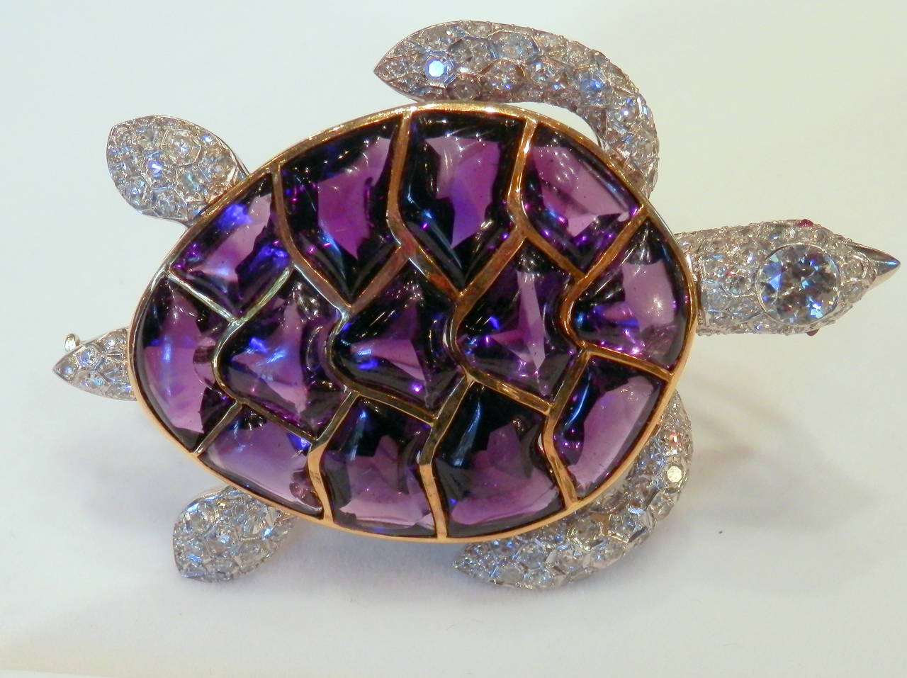 Amethyst Ruby Diamond Gold Platinum Turtle Brooch at 1stDibs | ruby ...