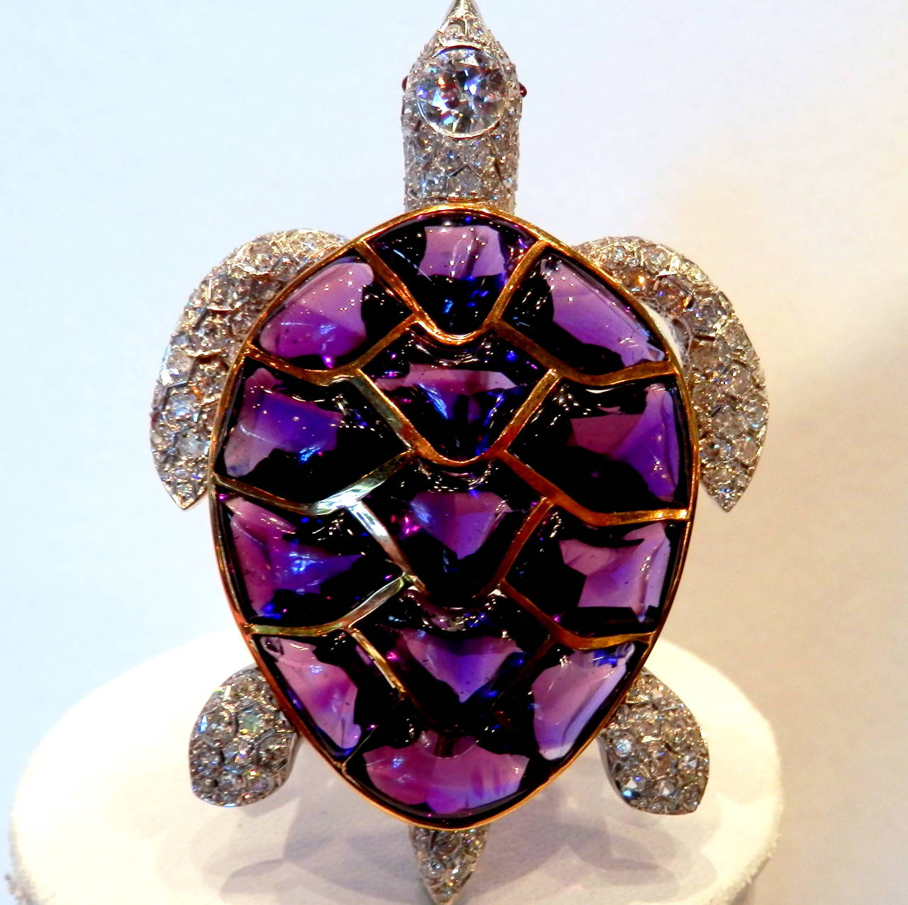 Amethyst Ruby Diamond Gold Platinum Turtle Brooch at 1stDibs | ruby ...