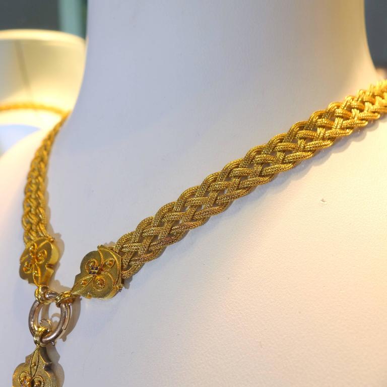 1860s Victorian Braided Gold Necklace and Locket at 1stDibs