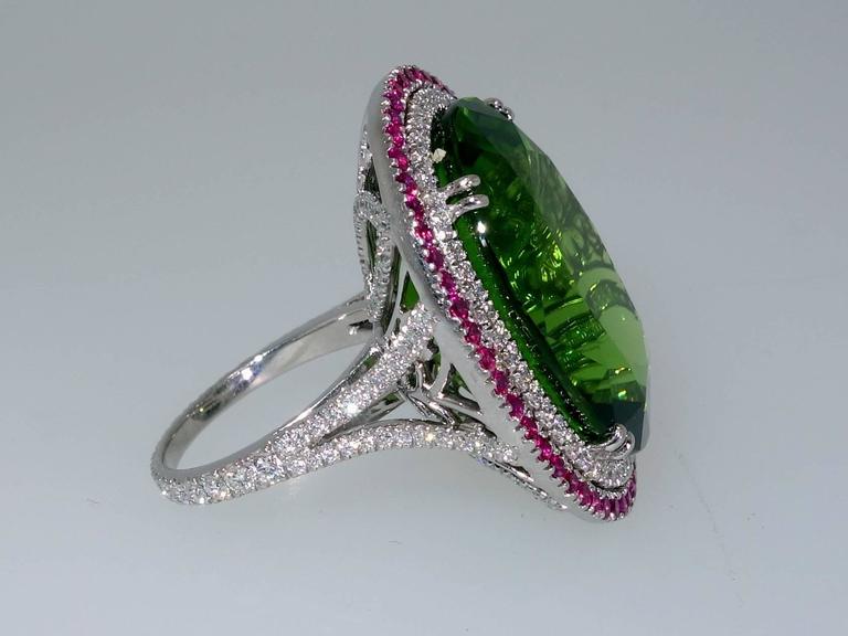 Fine Peridot Ruby Diamond Platinum Ring For Sale at 1stDibs