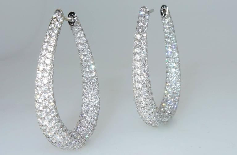 Diamond Gold pave hoop Earrings at 1stDibs