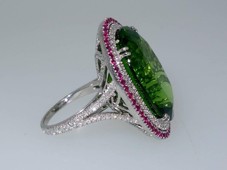 Peridot, Ruby and Diamond Handmade Platinum Ring For Sale at 1stDibs