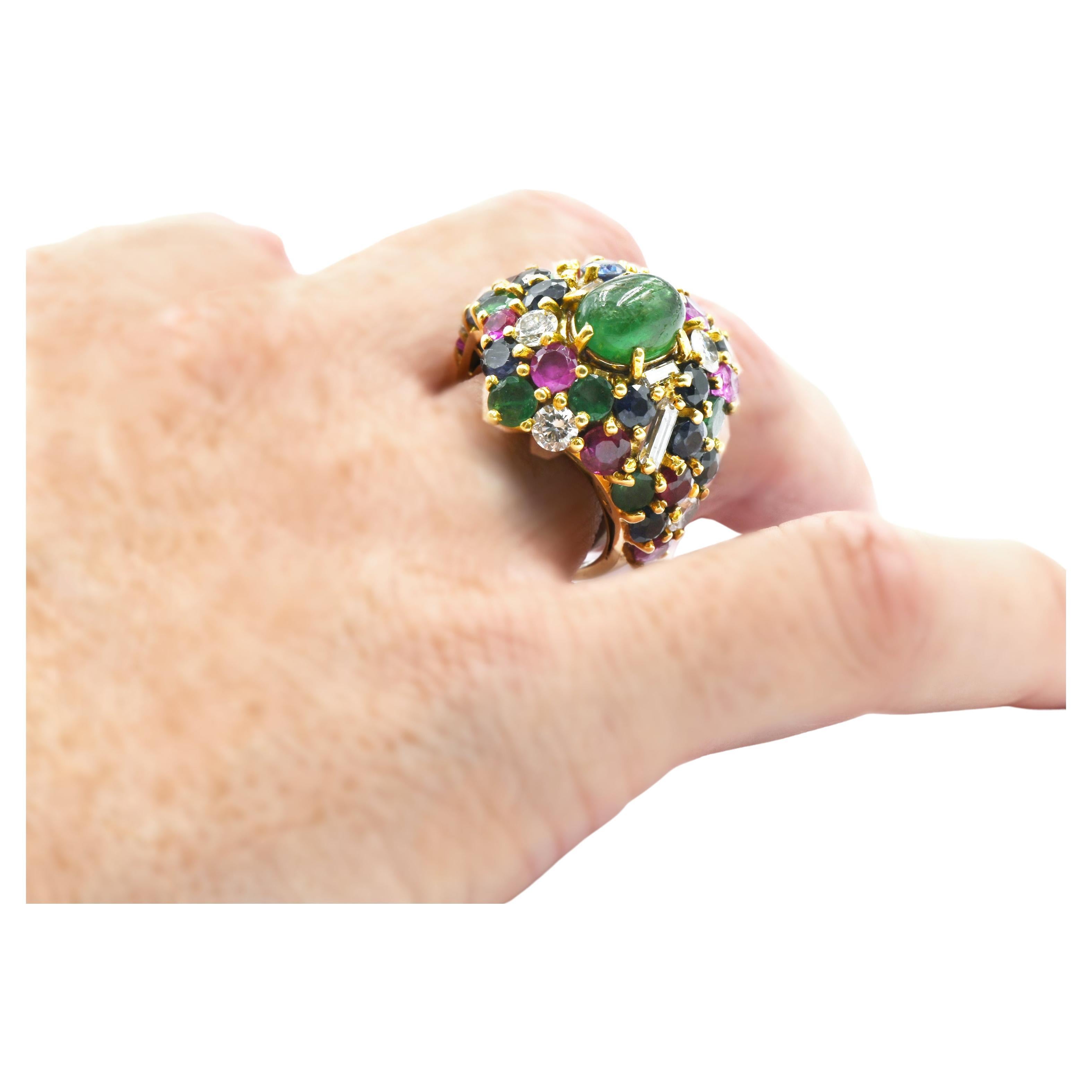 Platinum Multi-Colored Gemstones and Diamonds Cocktail Ring 5.37Cttw ...