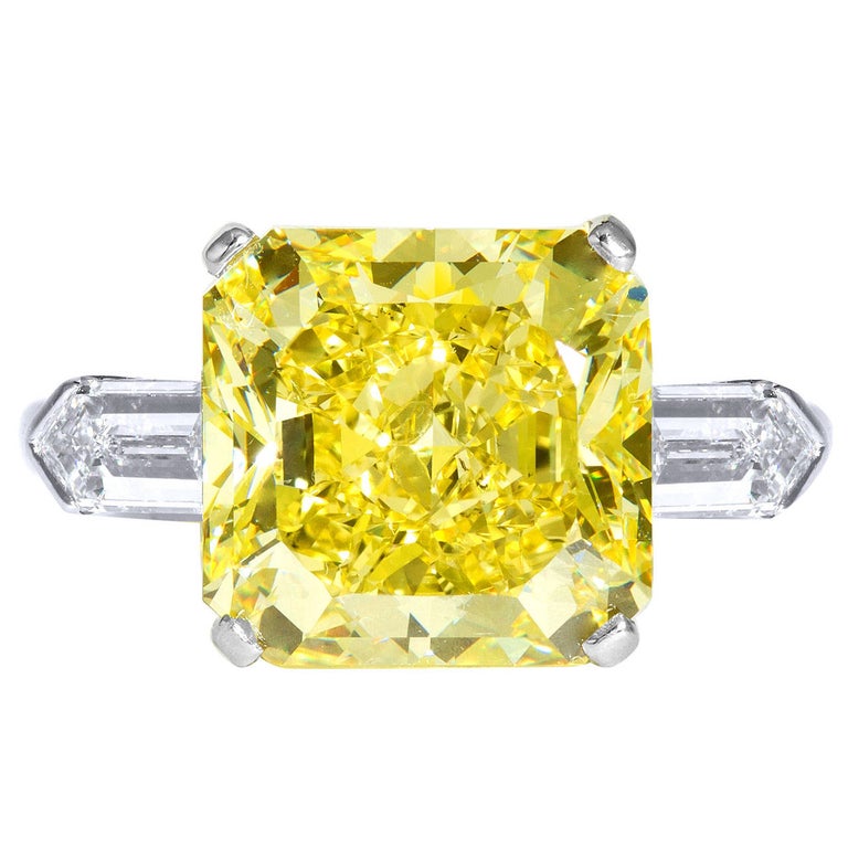 9.05 Carat Fancy Intense Yellow Square Radiant Diamond Engagement Ring ...