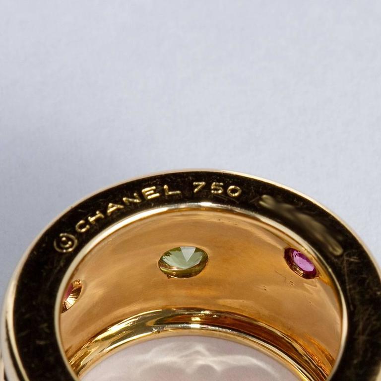 Chanel Multi-Color Gem Wide Gold Ring For Sale at 1stDibs