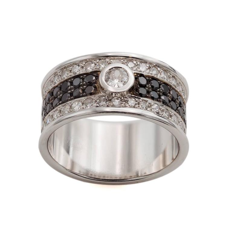 Black and White Diamond Tall White Gold Band Ring For Sale at 1stDibs ...