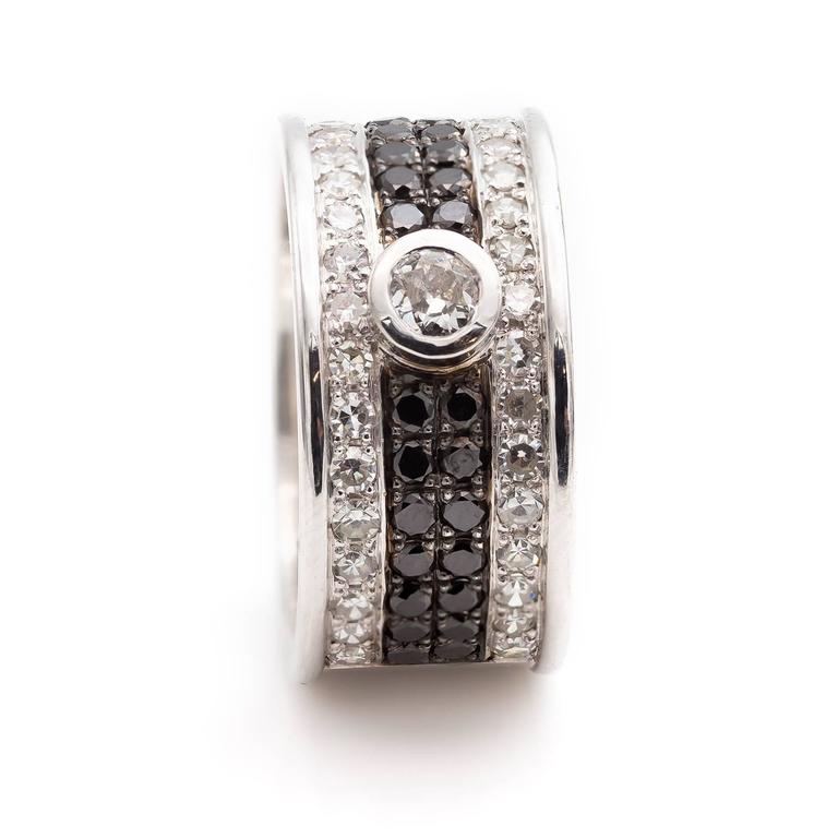 Black and White Diamond Tall White Gold Band Ring For Sale at 1stDibs ...