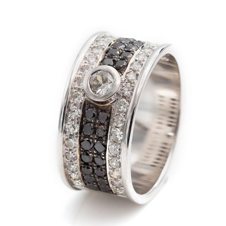 Black and White Diamond Tall White Gold Band Ring For Sale at 1stDibs ...