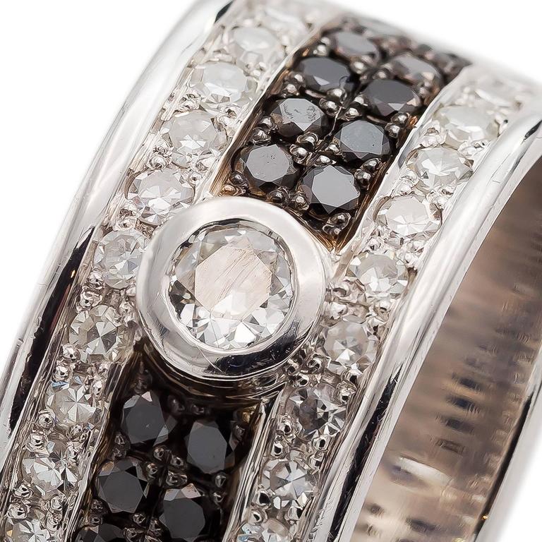Black and White Diamond Tall White Gold Band Ring For Sale at 1stDibs ...