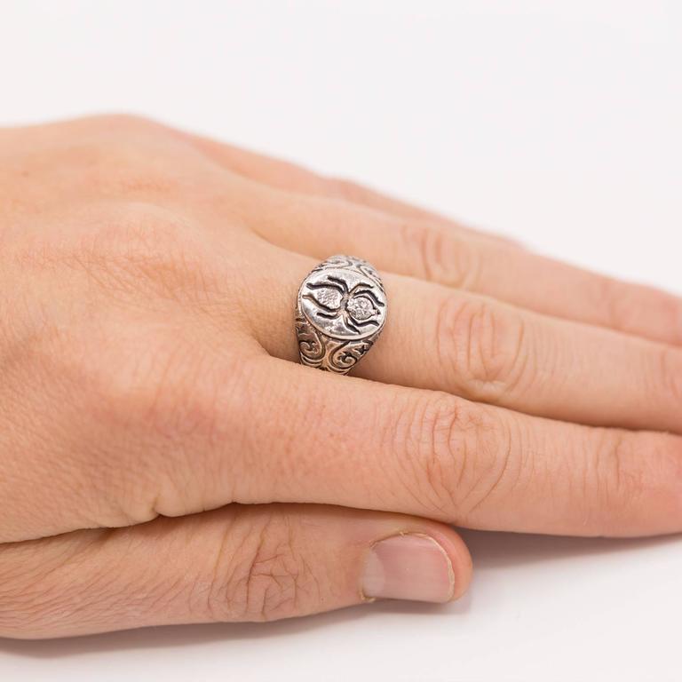 Diamond Sterling Silver Spider Signet Ring For Sale at 1stDibs