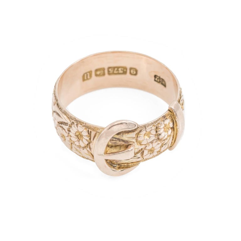 Birmingham England 1919 Belt Ring 9 Karat Engraved Flowers For Sale at ...