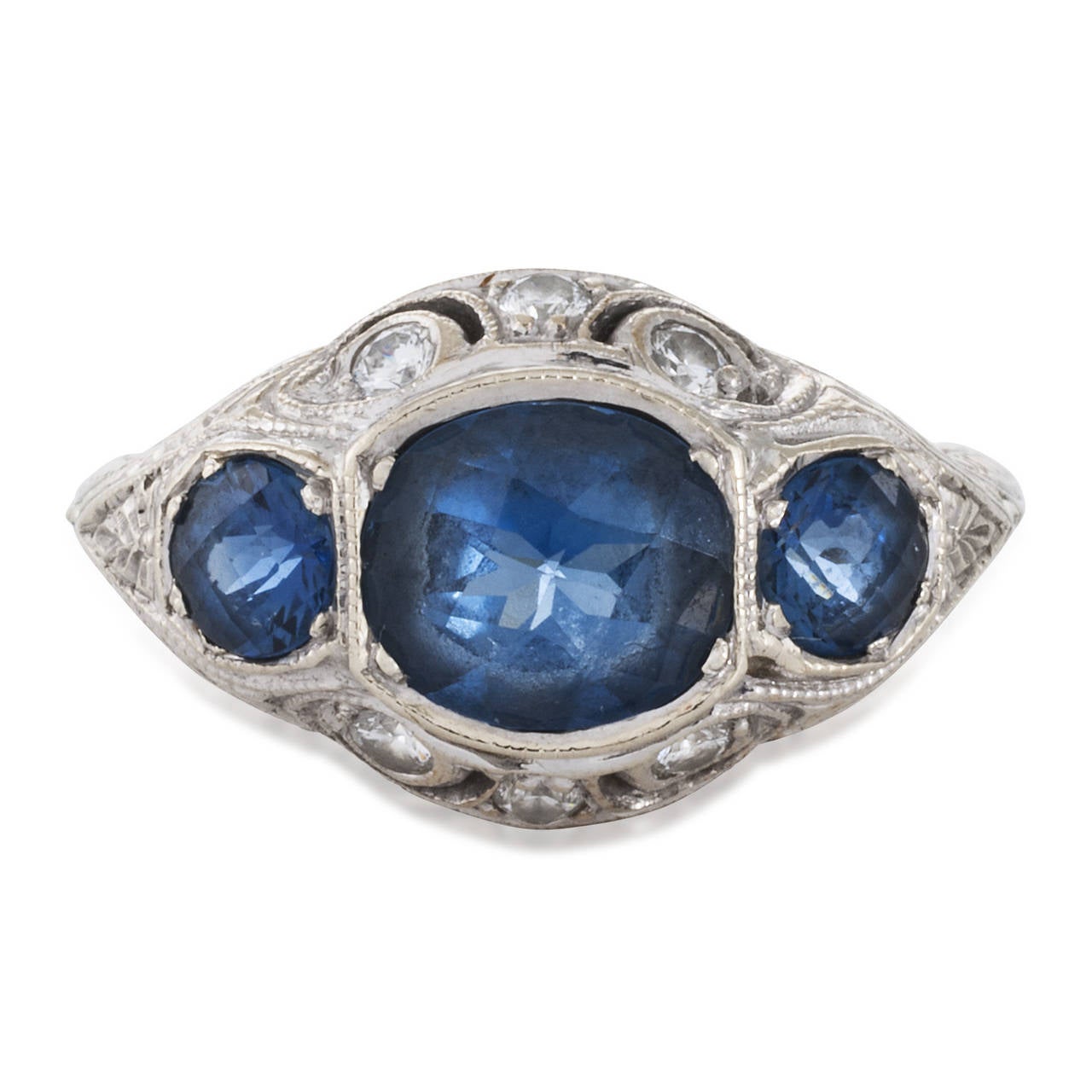 Rose Cut Sapphire Diamond Gold Engagement Ring at 1stDibs
