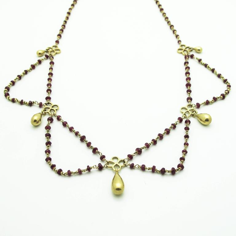 Ruby 18k Gold Multistrand Necklace For Sale at 1stDibs