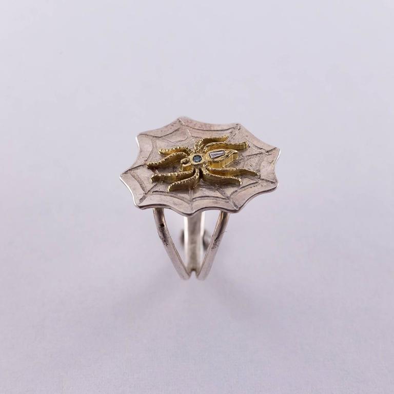 Diamond Sterling Silver Gold Spider Ring For Sale at 1stDibs | spider ...