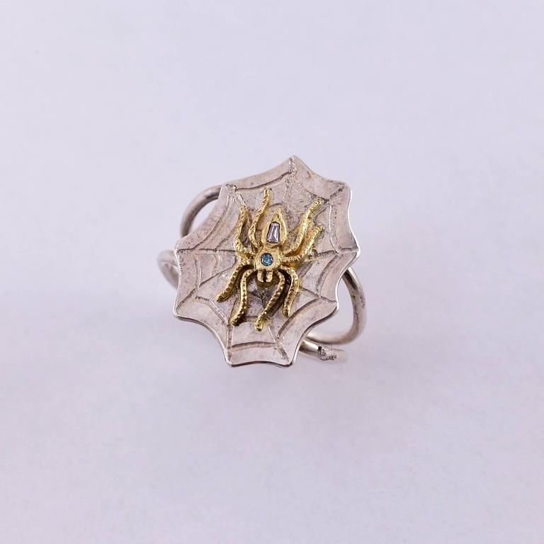 Diamond Sterling Silver Gold Spider Ring For Sale at 1stDibs | spider ...