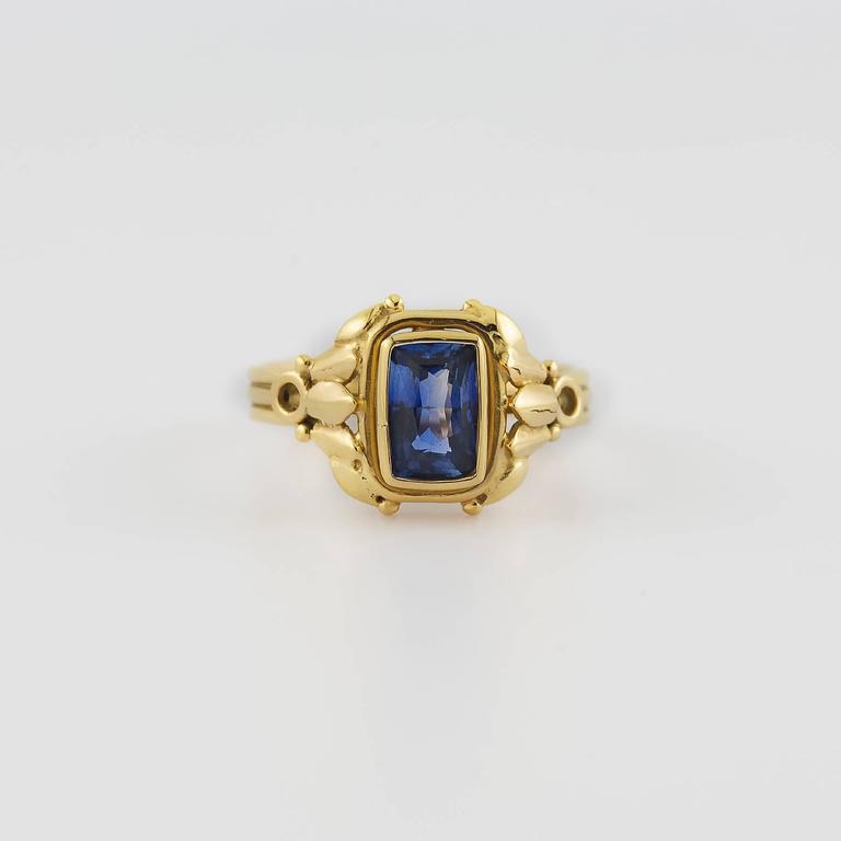 Rectangle Cushion Shape Intricately Detailed Sapphire Gold Ring For ...