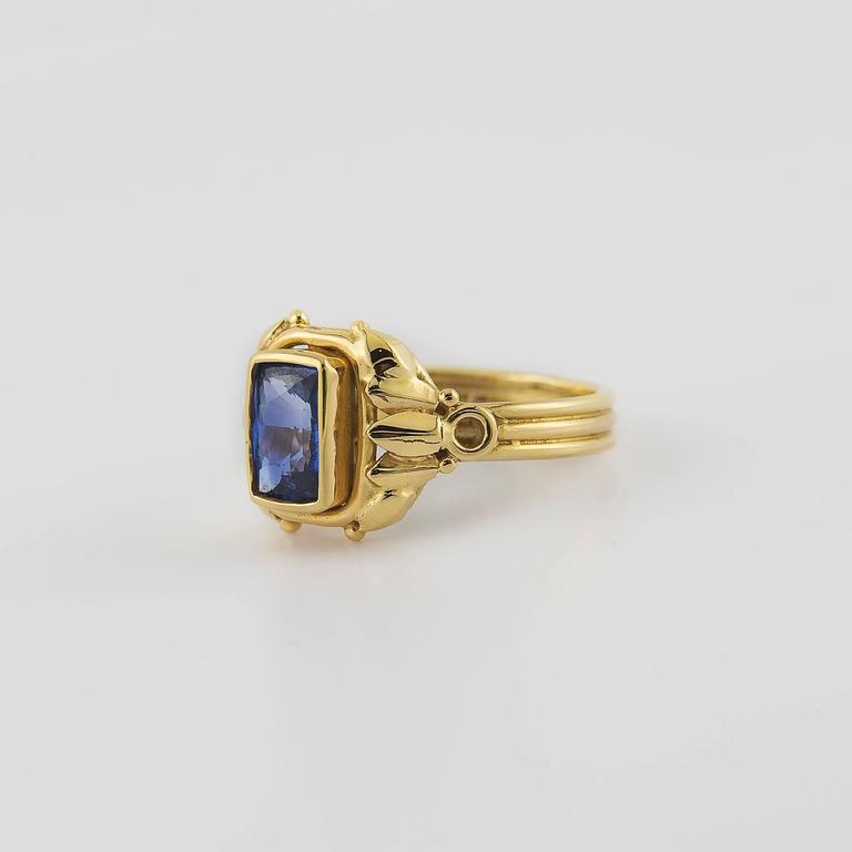 Rectangle Cushion Shape Intricately Detailed Sapphire Gold Ring For ...