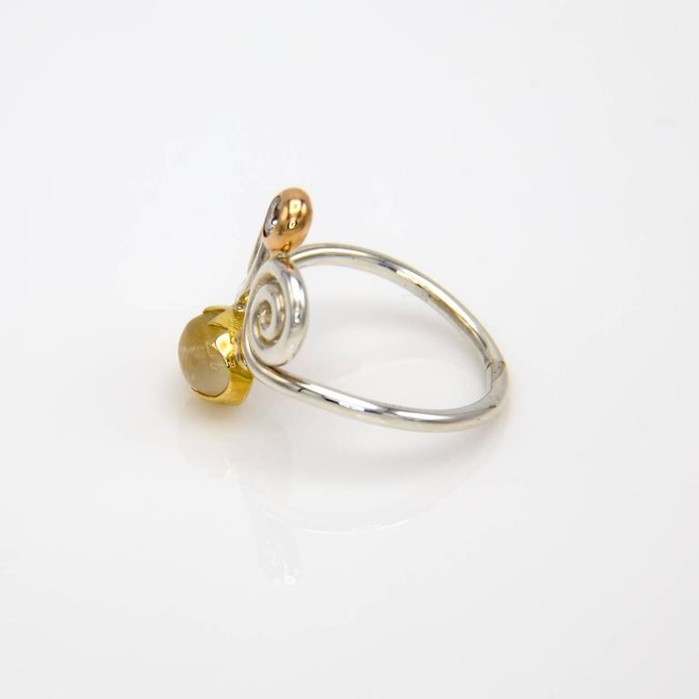 Spiral Swirl Two-Color Moonstone Diamond Sterling Silver Gold Ring For ...