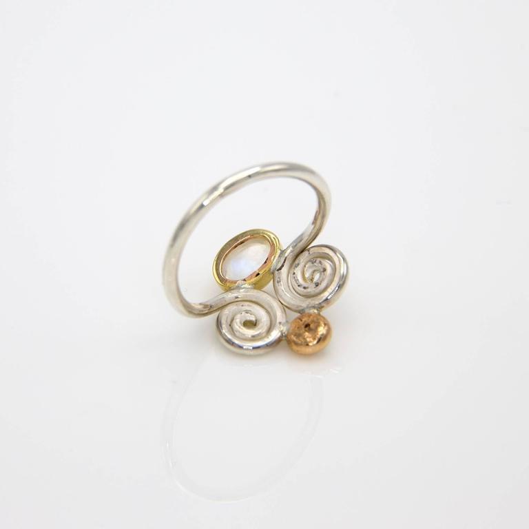 Spiral Swirl Two-Color Moonstone Diamond Sterling Silver Gold Ring For ...