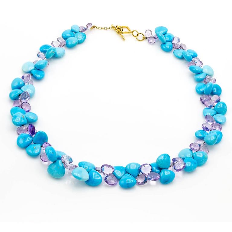 Turquoise Amethyst Briolette Gold Necklace For Sale at 1stDibs