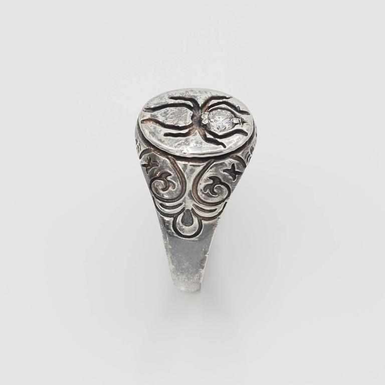 Diamond Sterling Silver Spider Signet Ring For Sale at 1stDibs