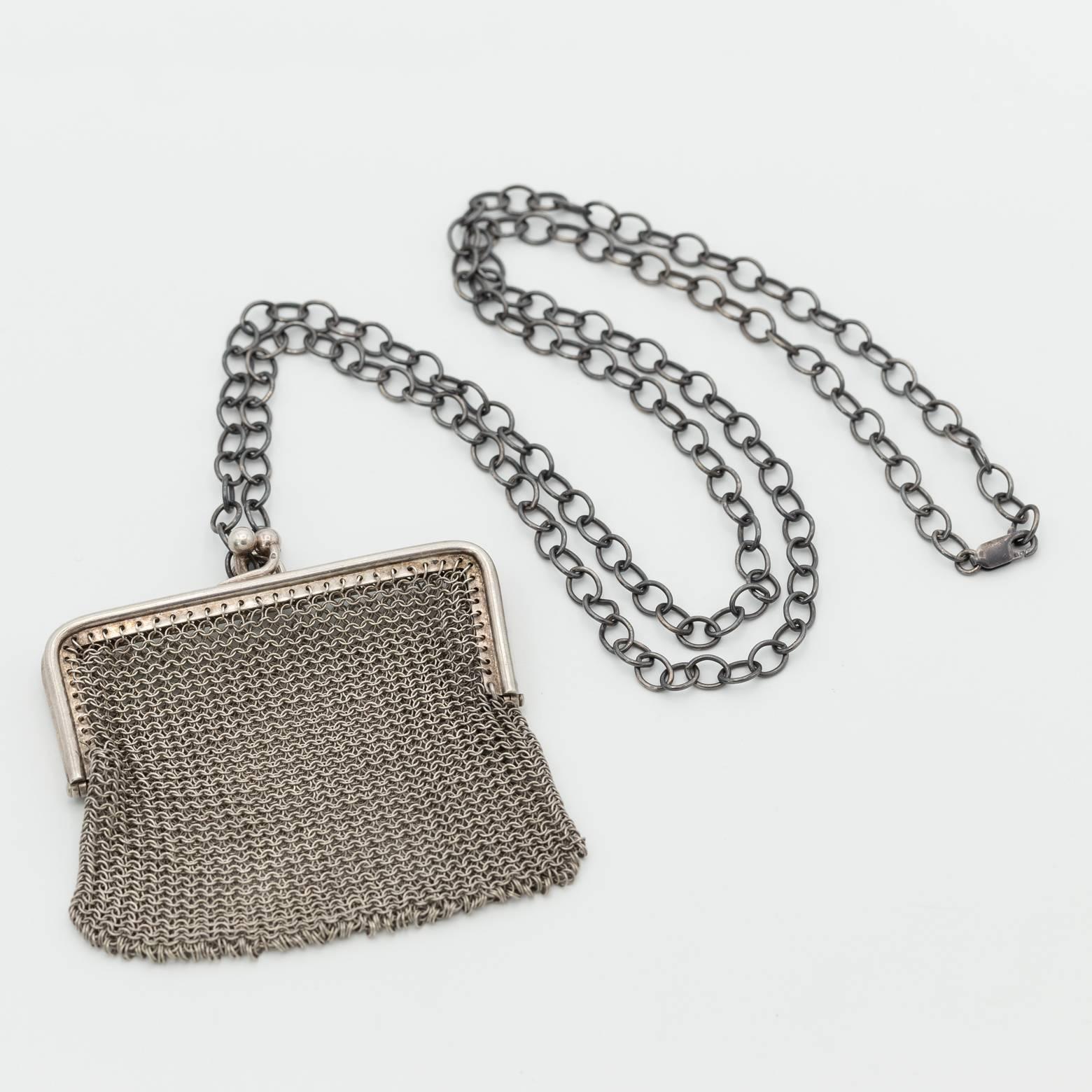 Art Deco Sterling Silver Mini Mesh Purse Pendant For Sale at 1stDibs