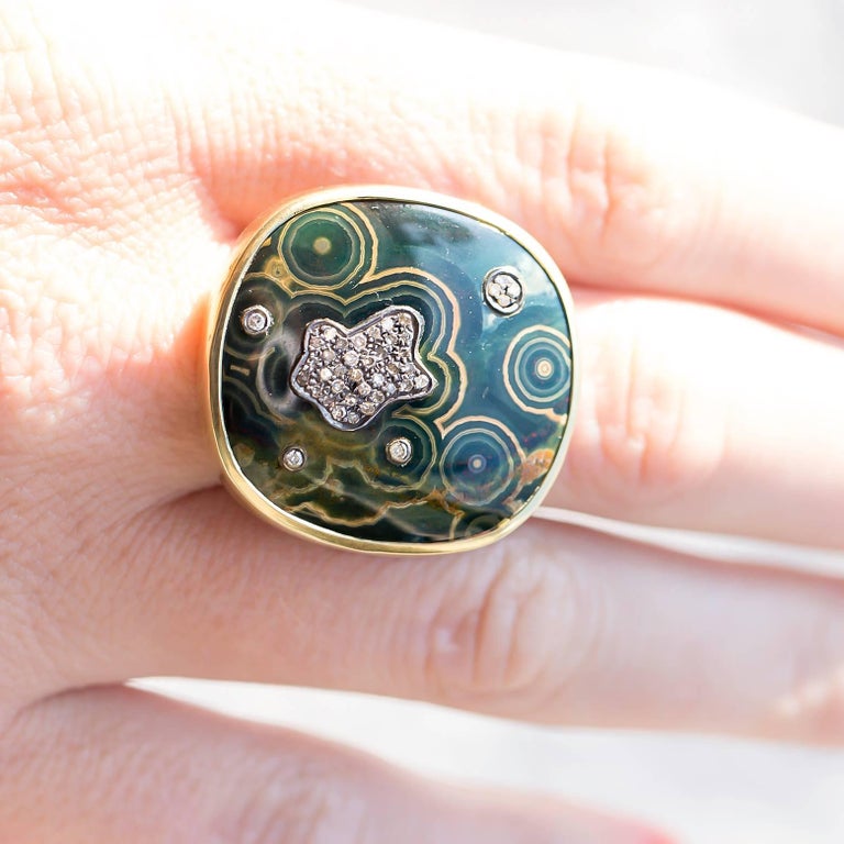 Green Gold Jasper Ring Diamond Pave Natural Colors Gold Silver For Sale ...